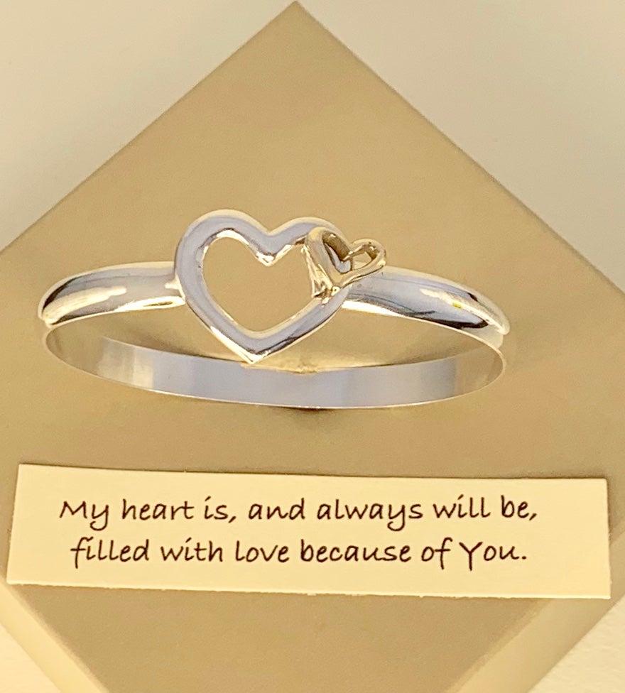Double Heart Silver Bracelet w/14KY Gold Little Heart | Golden Isles ...